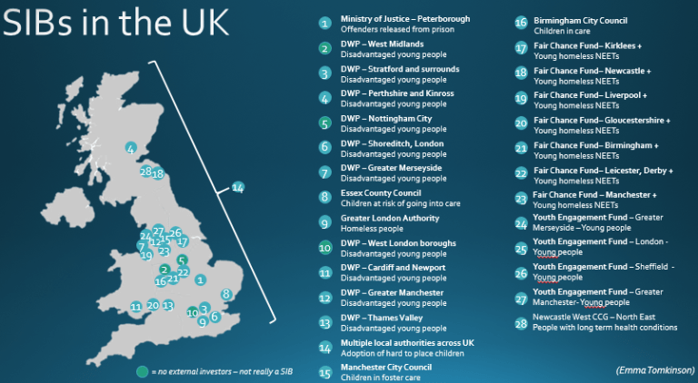 Social Impact Bond (SIB) UK v. world map | Emma Tomkinson